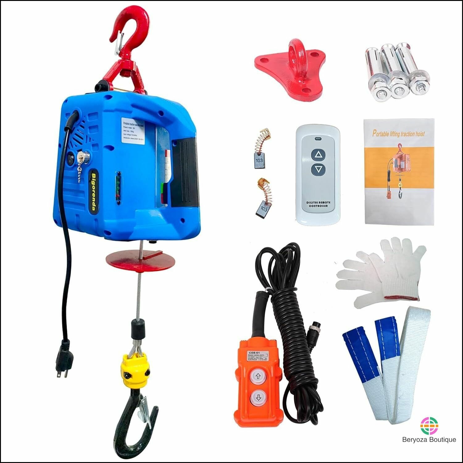 Лебедка электрическаяТаль электрическая, 220В/1500Вт, 0,5Т, три метода контроля, высота подъема 7,6 метров, скорость 5 метров/мин