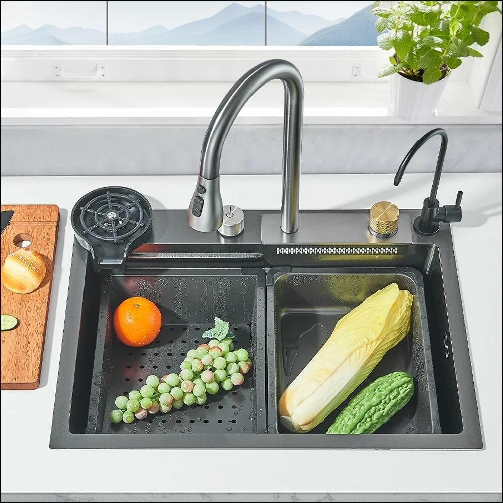 Мойка для кухни раковина врезная 600*450mm Металлический серый / нержавеющая сталь / правый выходGG