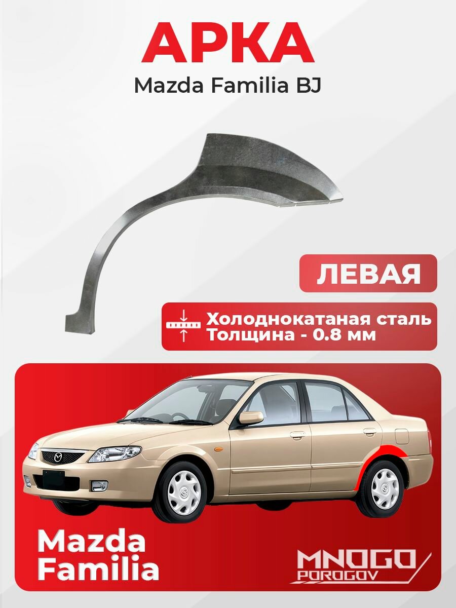 Задняя левая арка на Mazda Familia BJ седан 4 двери 1998-2004 холоднокатаная сталь, толщина 0,8 мм Мазда Фамилия BJ, кузовной ремонт.