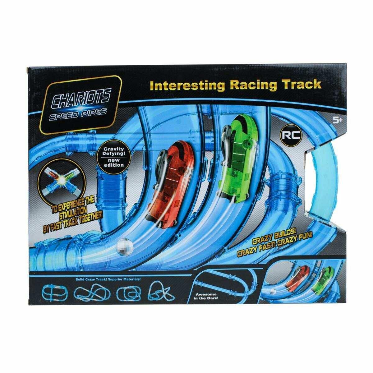 Автотрек сборный "Chariots Speed Pipes", 72 элемента, для гонок с диско-шаром