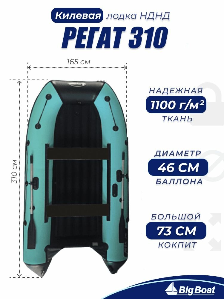 Надувная, под мотор, килевая лодка из ПВХ для рыбалки Regat (Регат) 310 НДНД