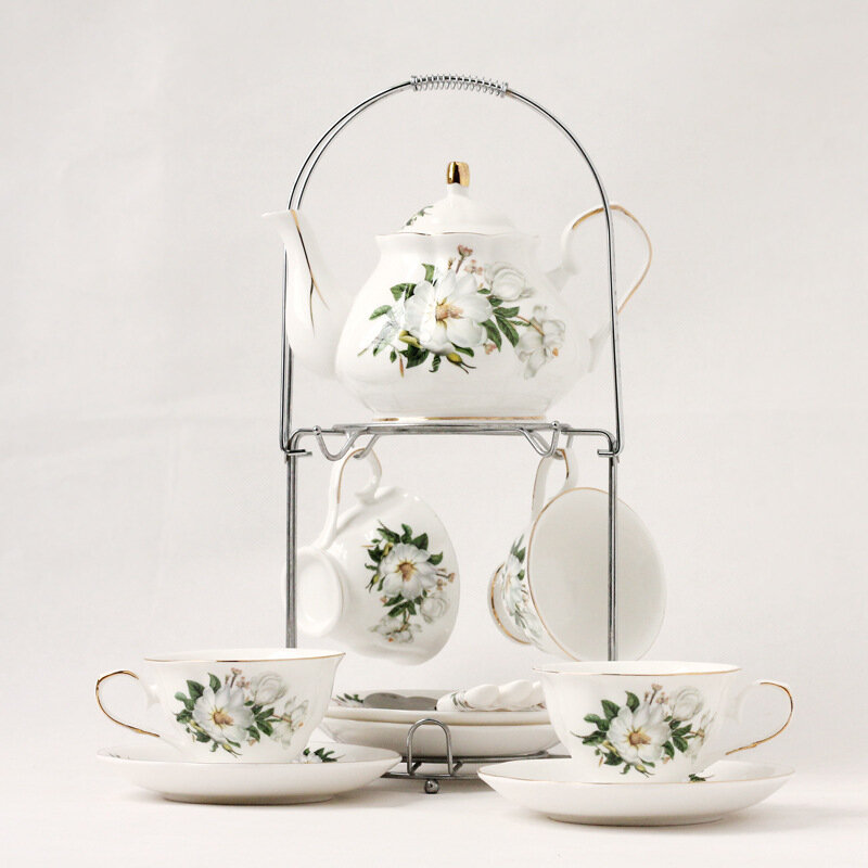 Набор чашек и блюдец для послеобеденного чая в европейском стиле, домашний керамический кофейный набор, 9 предметов, набор чашек для черного чая в английском стиле с подставкой для дропшиппинга