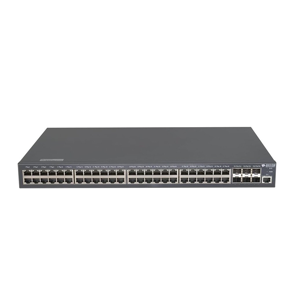 Управляемый PoE-коммутатор BDCOM S2900-48P6X для корпоративных сетей, L3-Lite, 48×1G PoE, 6×10G SFP+, 370/740 Вт
