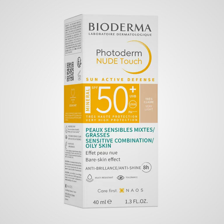 Фотодерм Cолнцезащитный флюид с тоном минеральные фильтры SPF 50+ (очень светлый) 40 мл BIODERMA Photoderm NUDE Touch MINERAL SPF 50+ tres claire Крем 40 мл