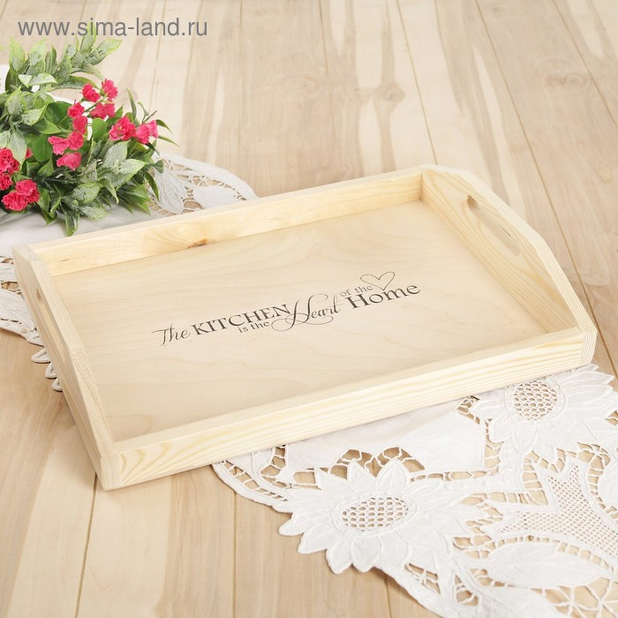 Поднос Доляна, с декором, дерево, 40 см × 30 см × 7,5 см, бежевый