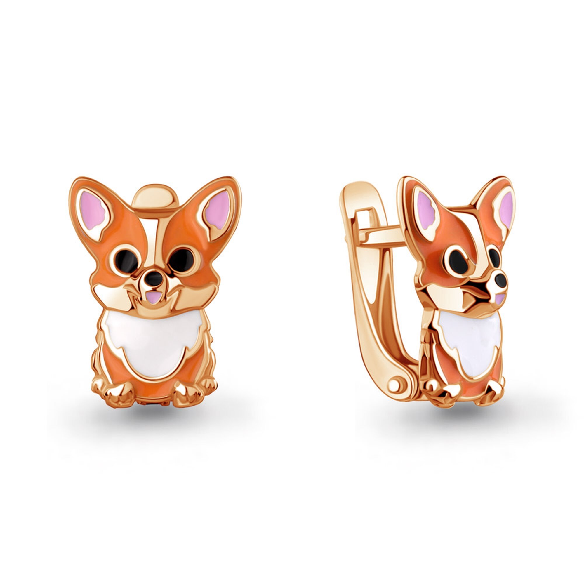 Серьги, серебро, 925 проба, золочение, эмаль