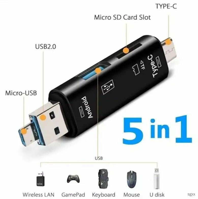 5 в 1 многофункциональный Usb 2.0 тип C/Usb /Micro Usb/Tf/SD карты памяти Reader OTG Card Reader адаптер мобильных телефонов аксессуары