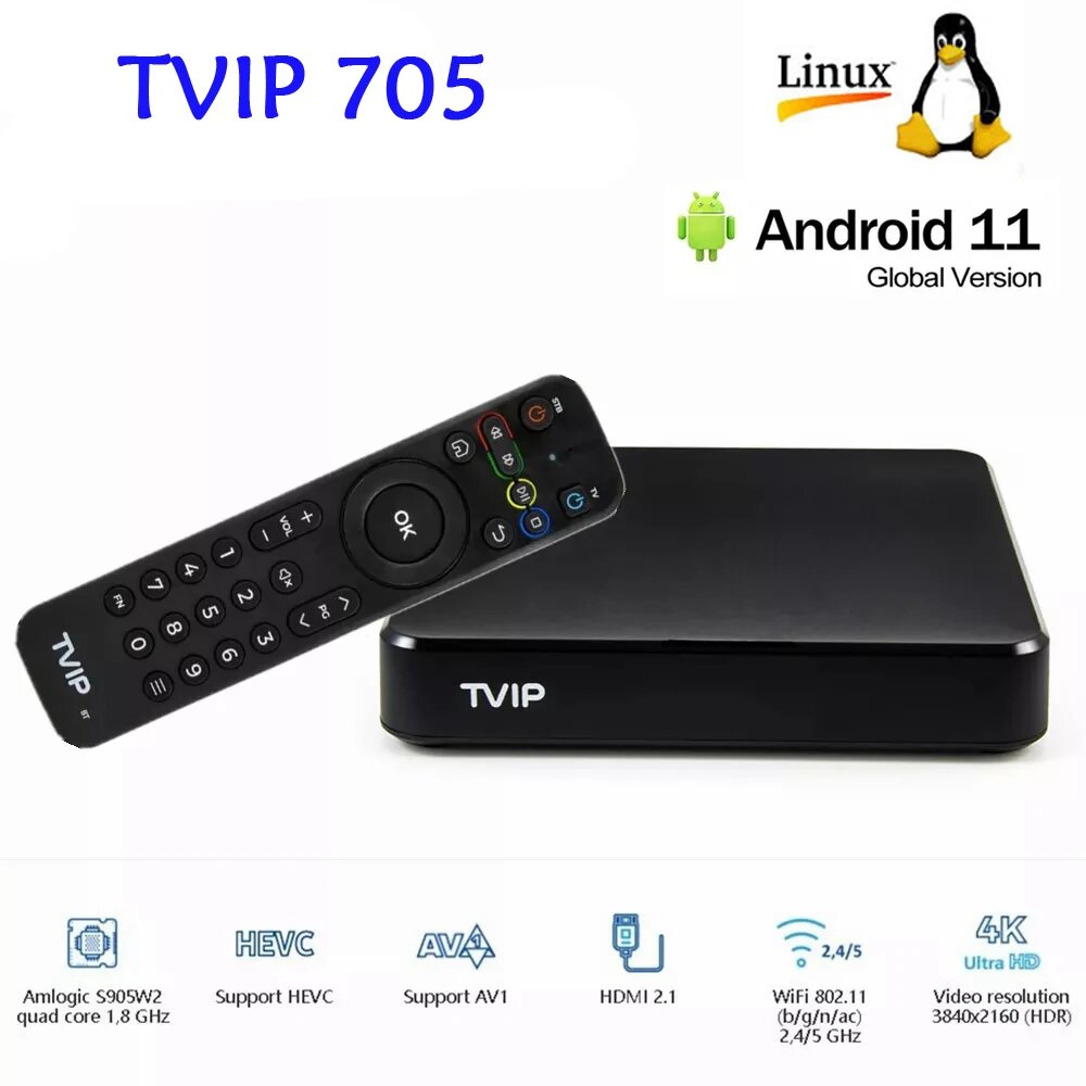 TV приставка DSTCKOO S-Box v.705 4K Android 11 Вилка стандарта Великобритании, Only TVIP 705