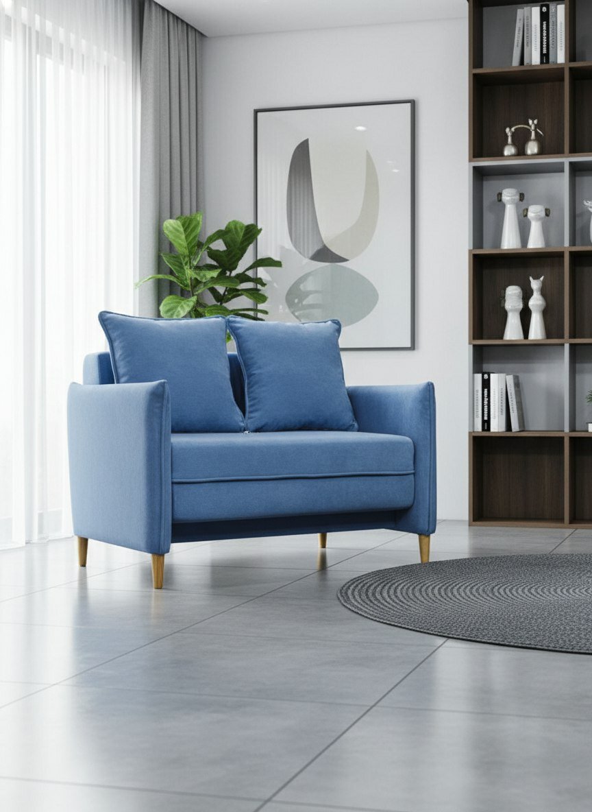 Диван-кровать мини Рио, механизм еврокнижка, микровелюровая обивка, цвет голубой