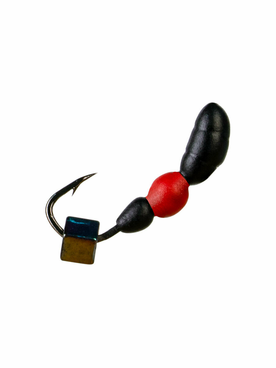 Мормышка безнасадочная (безмотылка) для летней и зимней рыбалки Лесной Муравей "Левша-НН", 0,38 г, кубик "бензин", крючок №16, чёрно-красный / 3 шт.