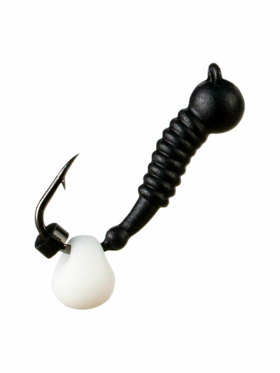 Мормышка безнасадочная (безмотылка) для летней и зимней рыбалки Личинка комара "Левша-НН", 0,34 г, Drops белый, крючок №14, чёрный / 3 шт.