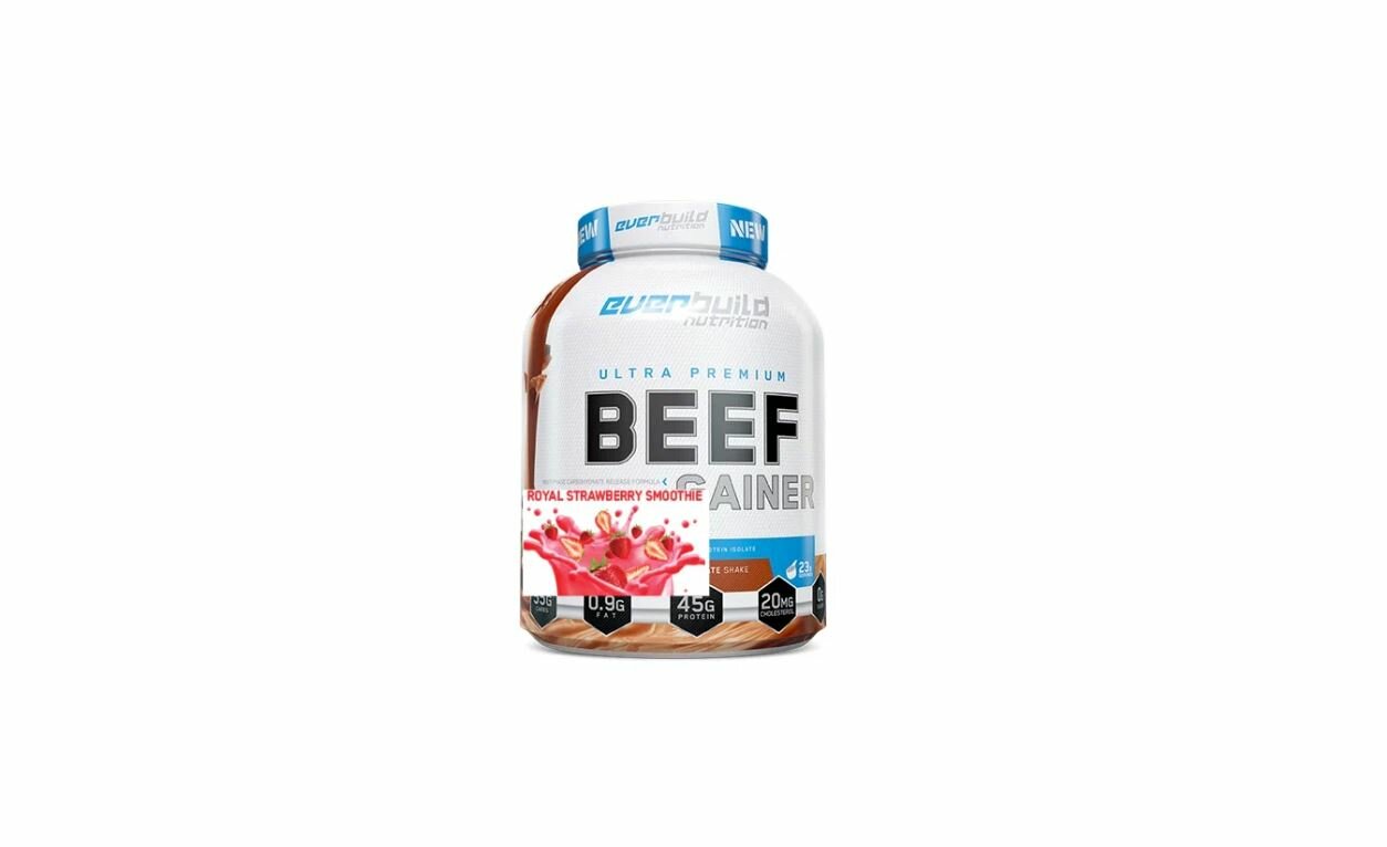 EVERBUILD Beef Gainer, Гейнер говяжий, Клубника (Royal Strawberry Smoothie), 2.720гр