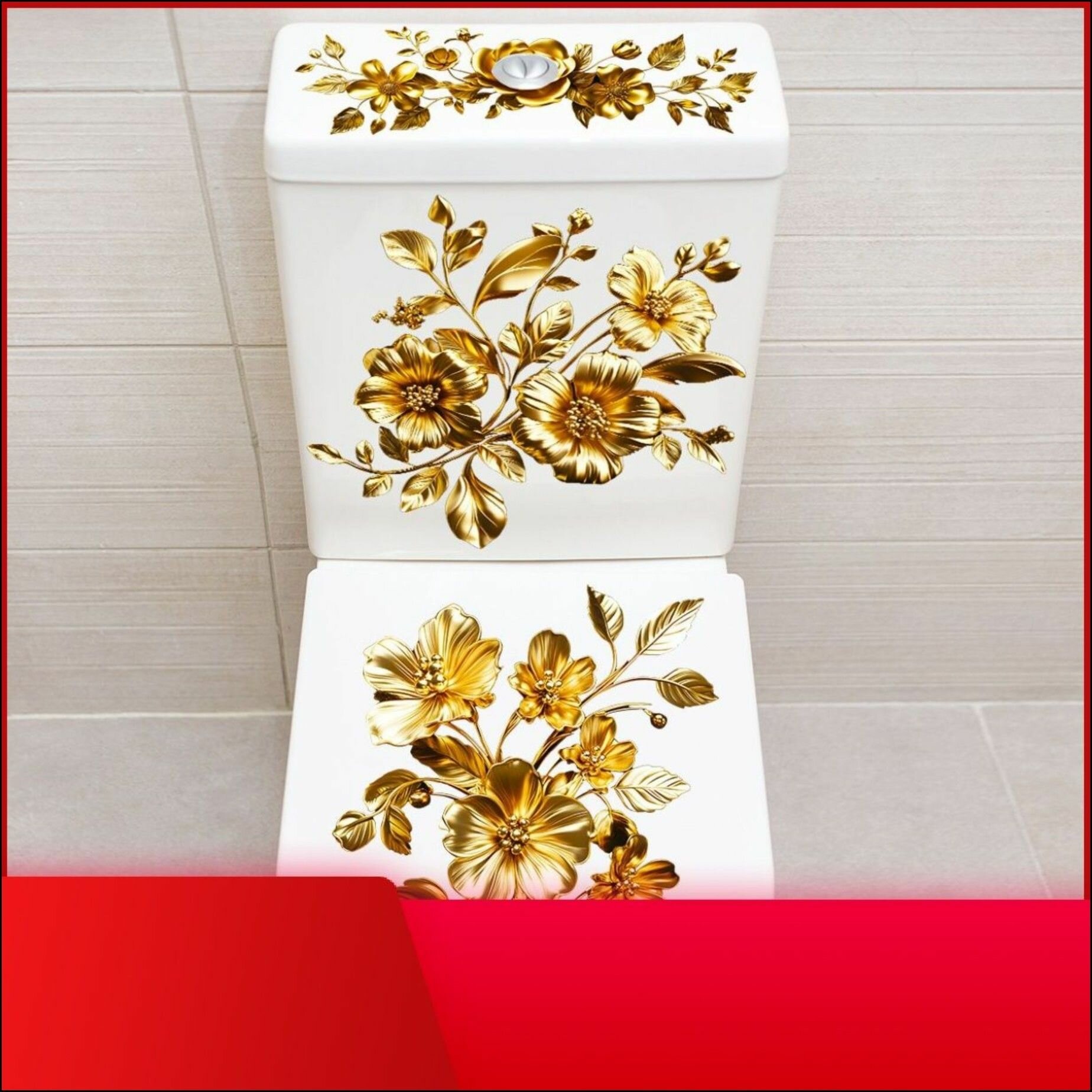 Эксклюзивный декор для ванной: 3 наклейки золотого цветка на унитаз