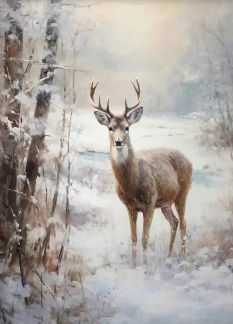 Печать на холсте "Олень в зимнем лесу" 50x70cm, P6