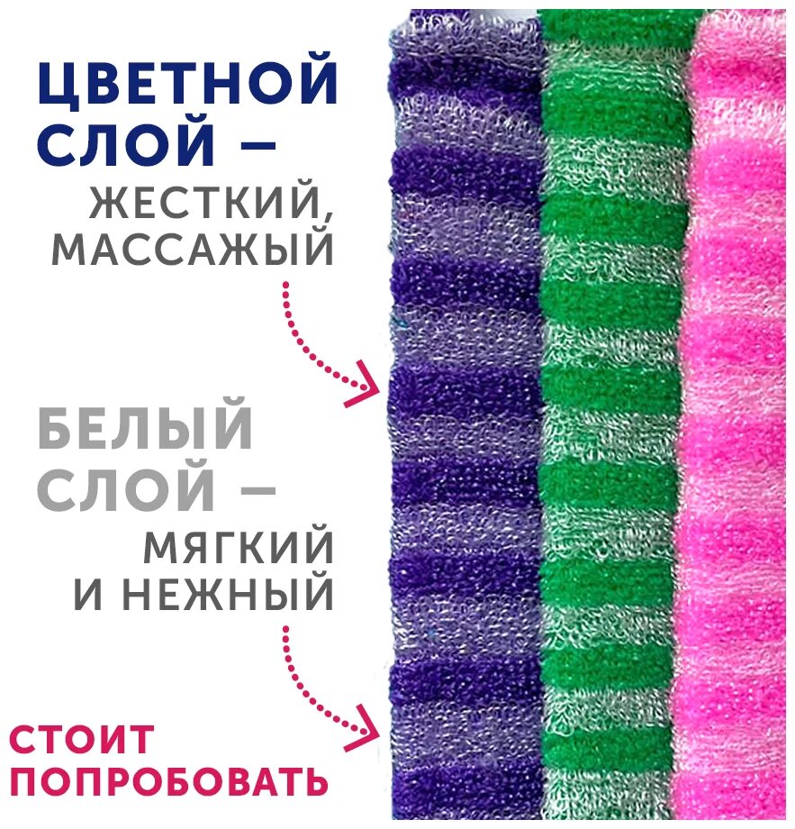 Массажнаям мочалка для тела Euroline "Зебра"10x30 см , для душа, для бани, гипоаллергенная, антибакт. — фото 1