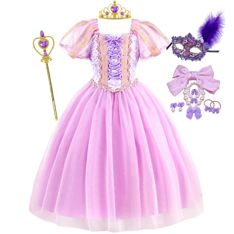 Платье принцессы Рапунцель для девочек, костюм для косплея на 7-8T (Tag 140), Rapunzel Dress