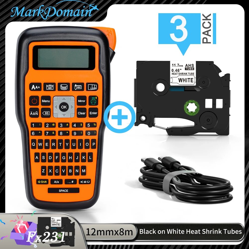 Маркировщик этикеток MarkDomain FX231, 3 шт. трубки, черный на белом