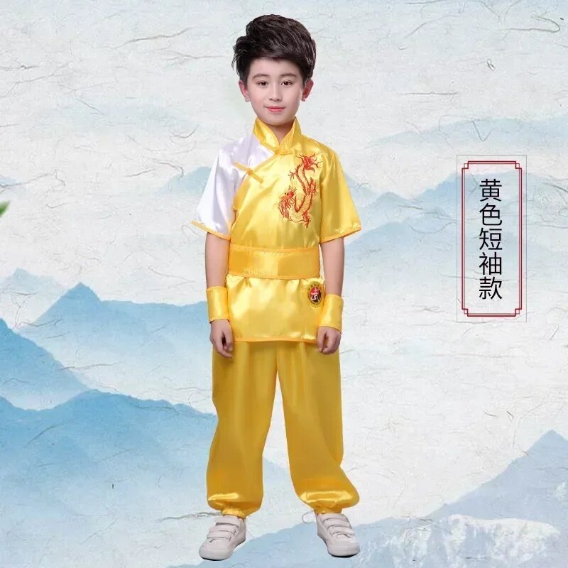 Детский костюм ушу полиэстер 130, Желтый, 1-short yellow