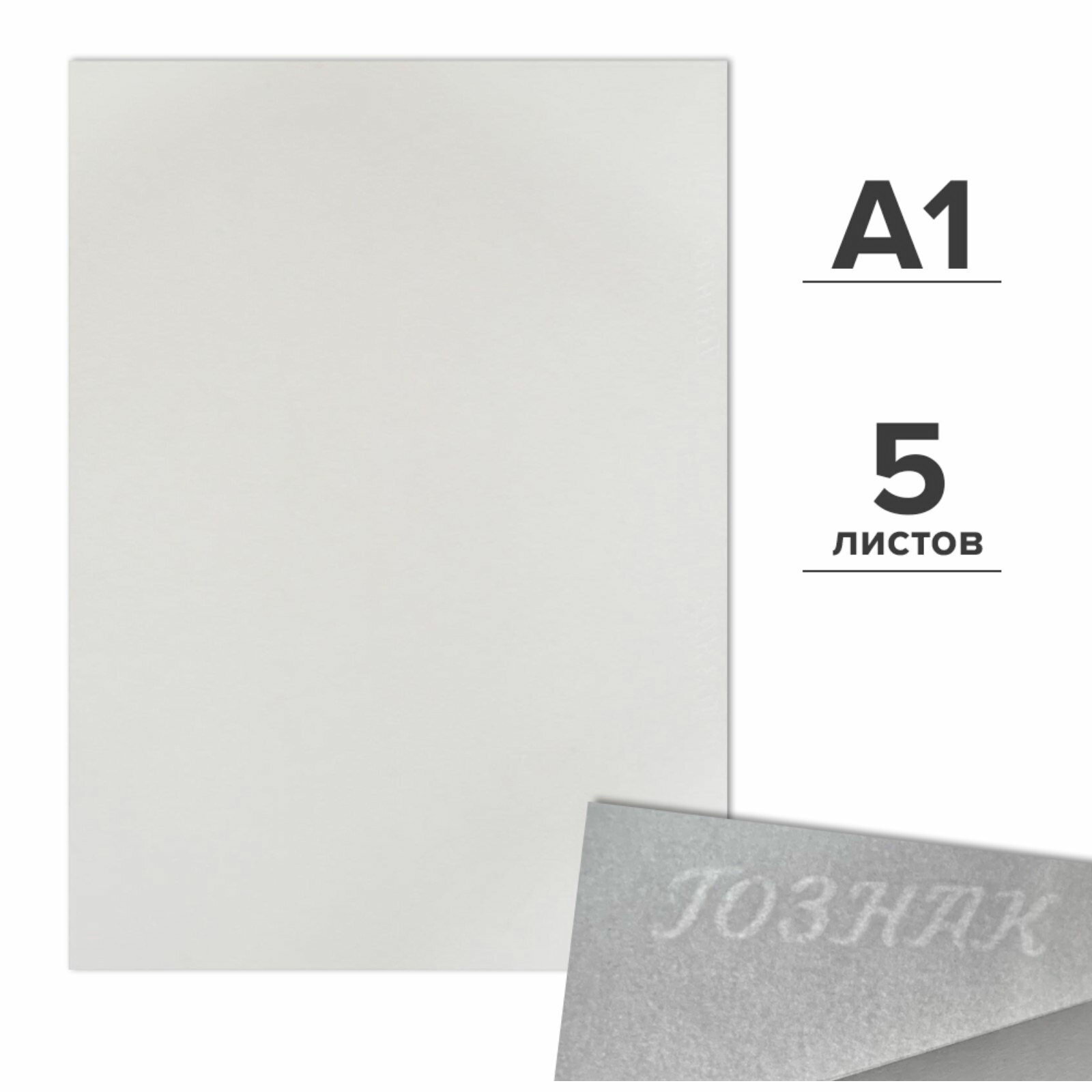 Набор ватманов чертёжных А1, 5 листов, 200 г/?2, гознак, цвет: белый