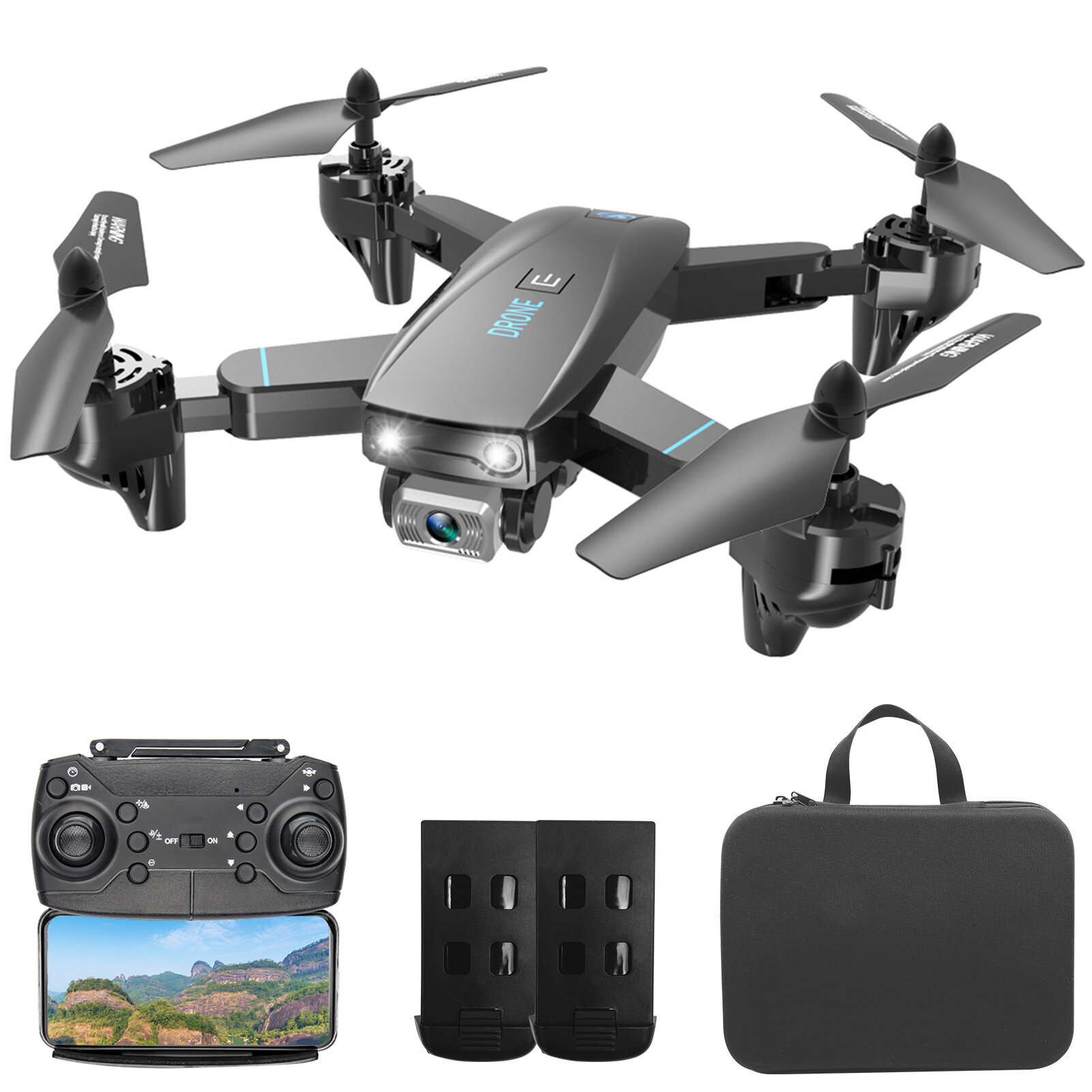 CSJ S173 БПЛА с камерой 4K Двойная камера WiFi FPV Складной квадрокоптер с функцией Траекторная полет Бесголовый режим 3D полет Сумка для хранения Пакет 2 батарейки 3.7V 1600mAh Развернутый размер 33*30см С складным размером 15*19см 2.4Ghz 200м Дальность