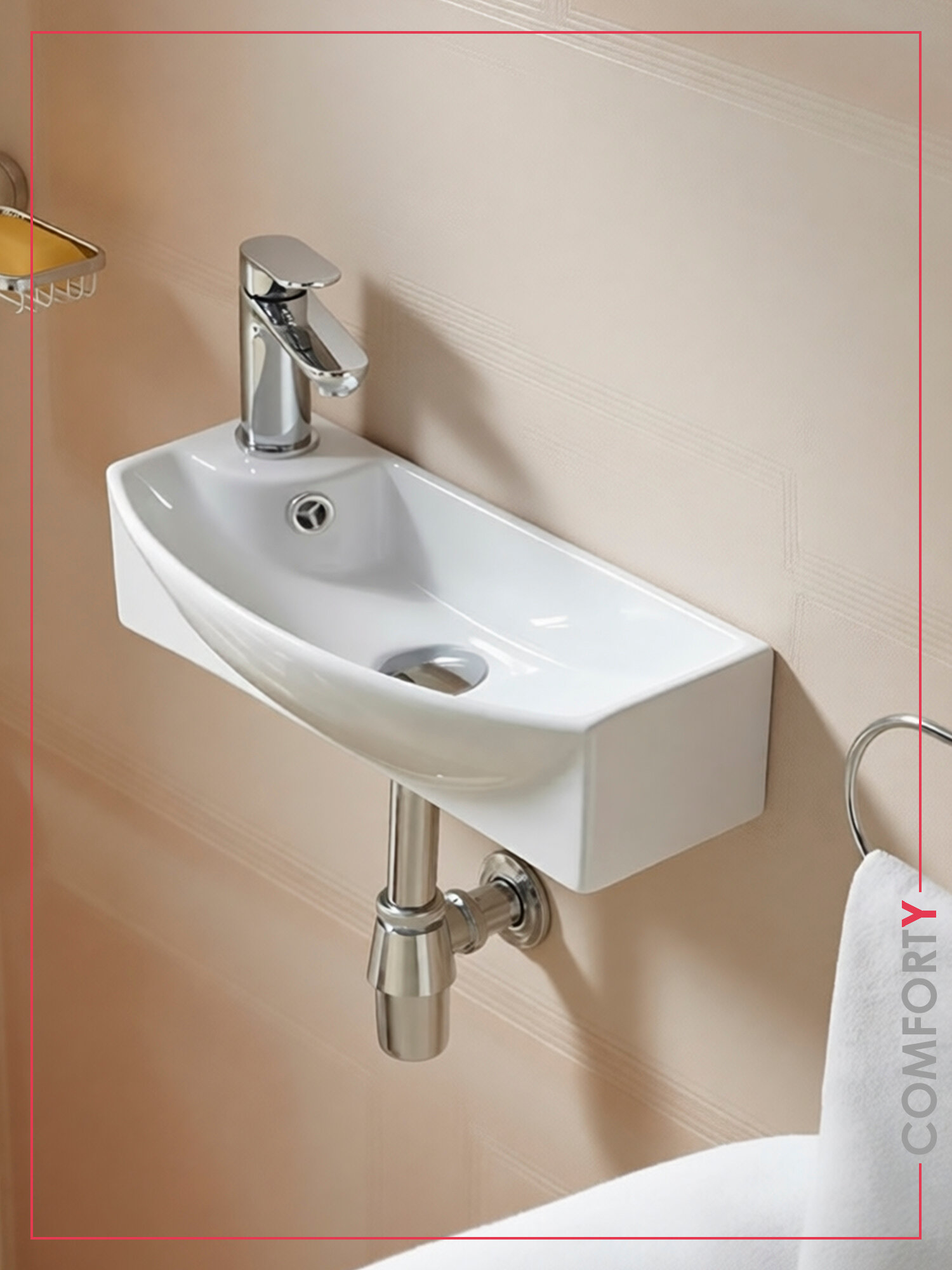 Подвесная мини-раковина для гостевого санузла Comforty 7946R фарфор, белая