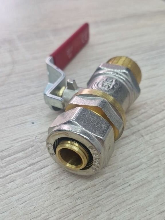 Кран шаровой латунный для металлопластиковых труб цанговое соединение 16 мм - наружная резьба 3/4" (Ц - НАР)