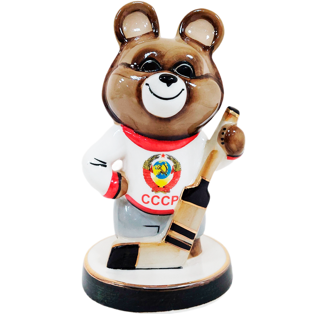 Фарфоровая фигурка ручной "Олимпийский мишка хоккеист"