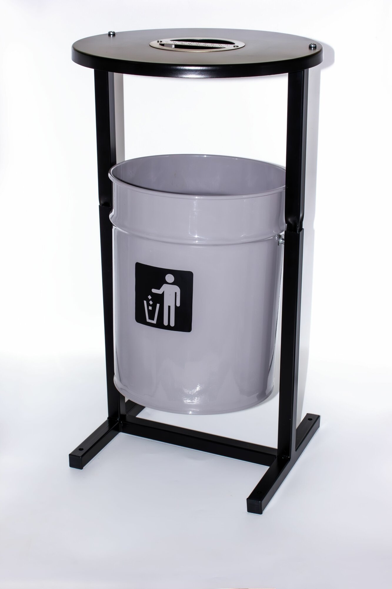 Урна металлическая уличная Т серая с пепельницей