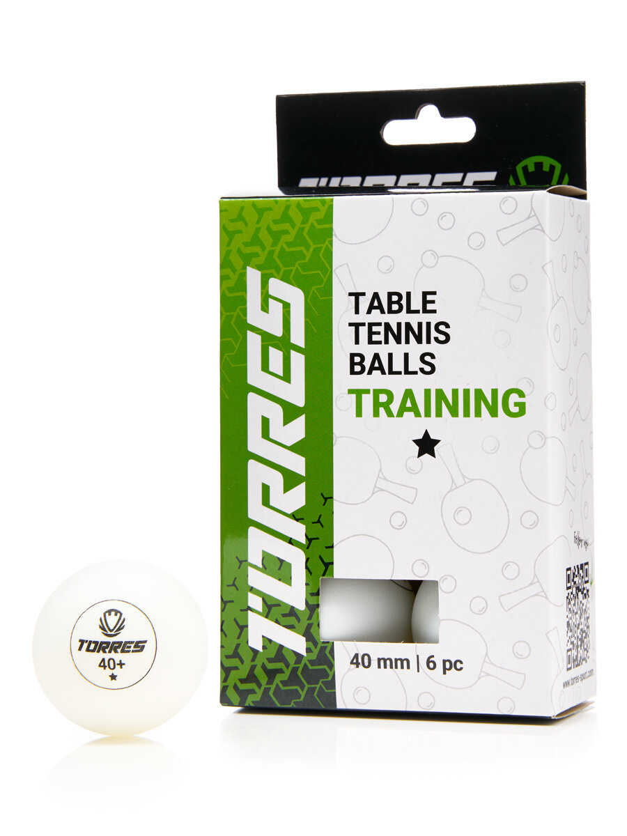 Мячи для настольного тенниса TORRES 1* Training 40+ Plastic x6, White
