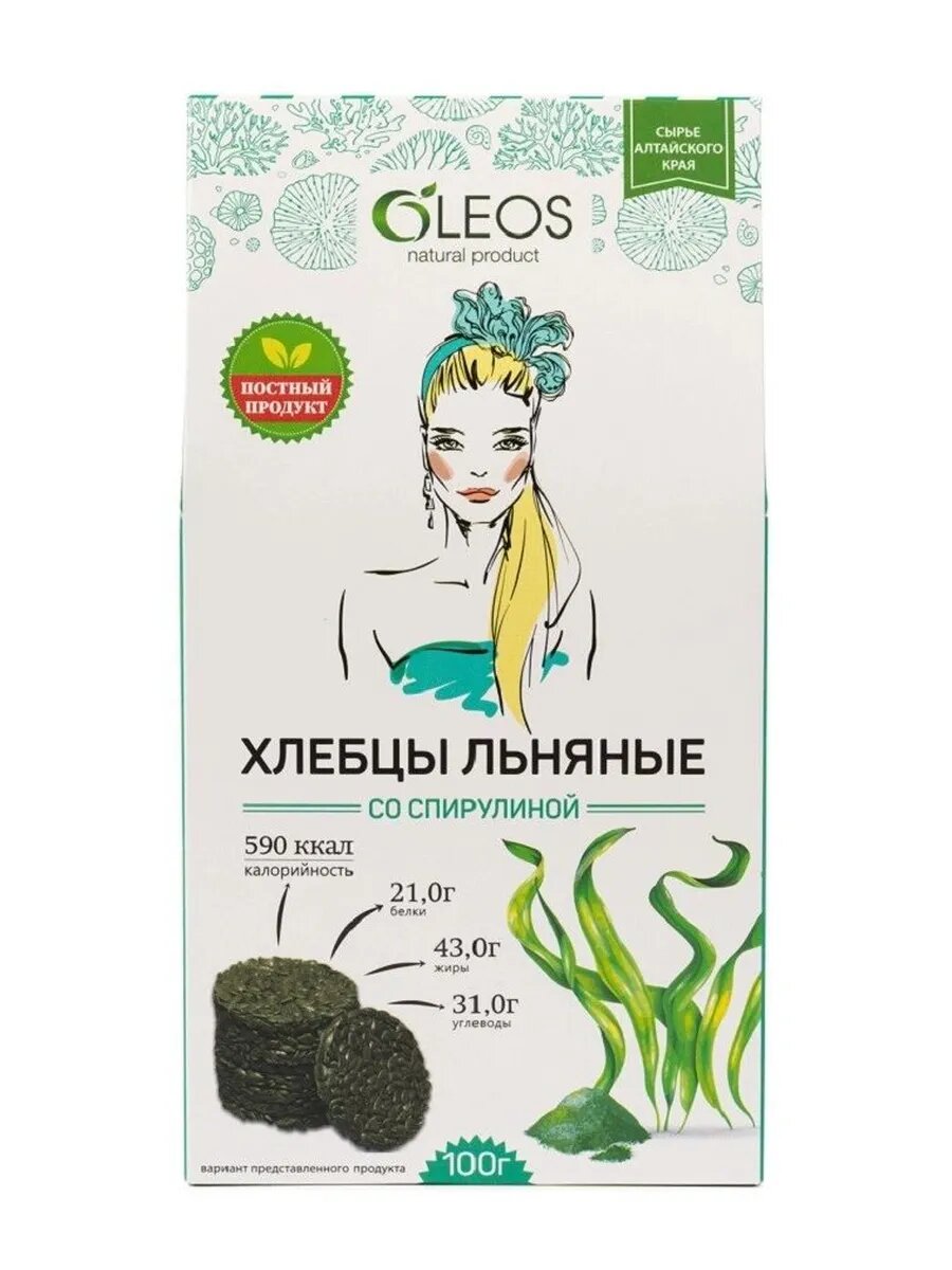 Хлебцы льняные со спирулиной 100 гр