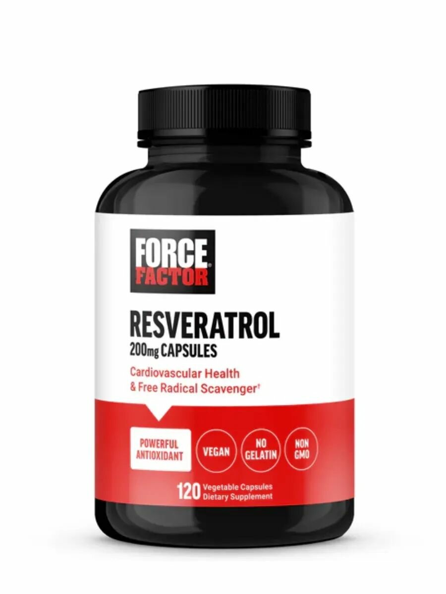Ресвератрол FORCE FACTOR, 200мг, 120 капсул, для красоты и здоровья