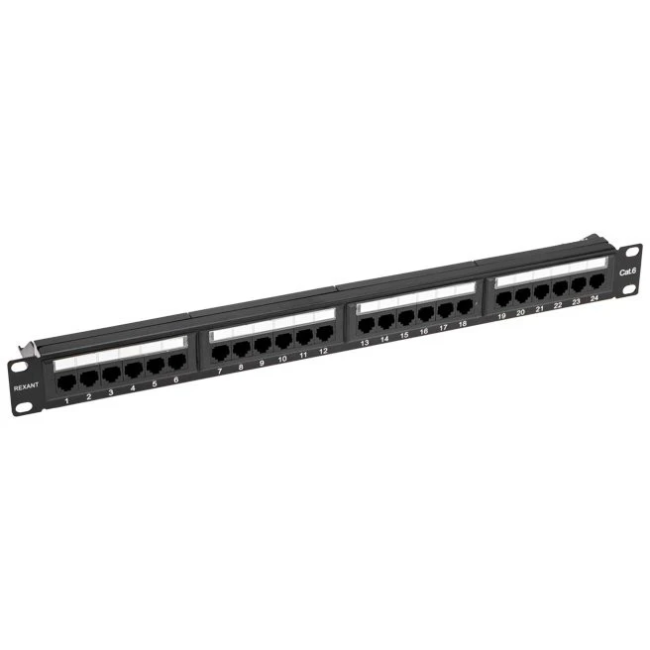 02-0231 Панель коммутационная с кабельным органайзером 19", 1U, 24 порта, RJ-45, CAT 6, UTP REXANT PRO