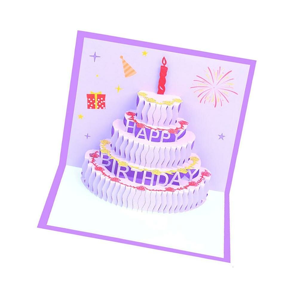 Объёмная праздничная открытка-сюрприз «Торт», Фиолетовая обложка