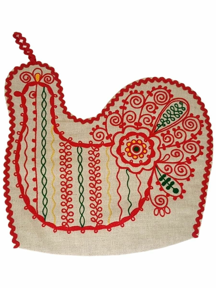 Сувенир, Грелка на чайник для кухни с вышивкой - Курочка, северные узоры