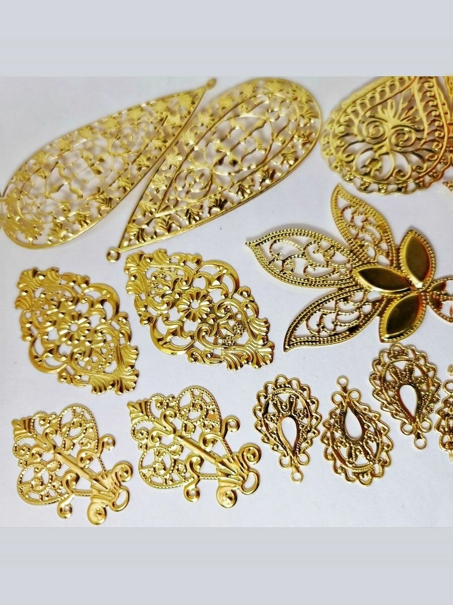 Филигрань крупная. 28-87мм. 16шт. Яркое золото.