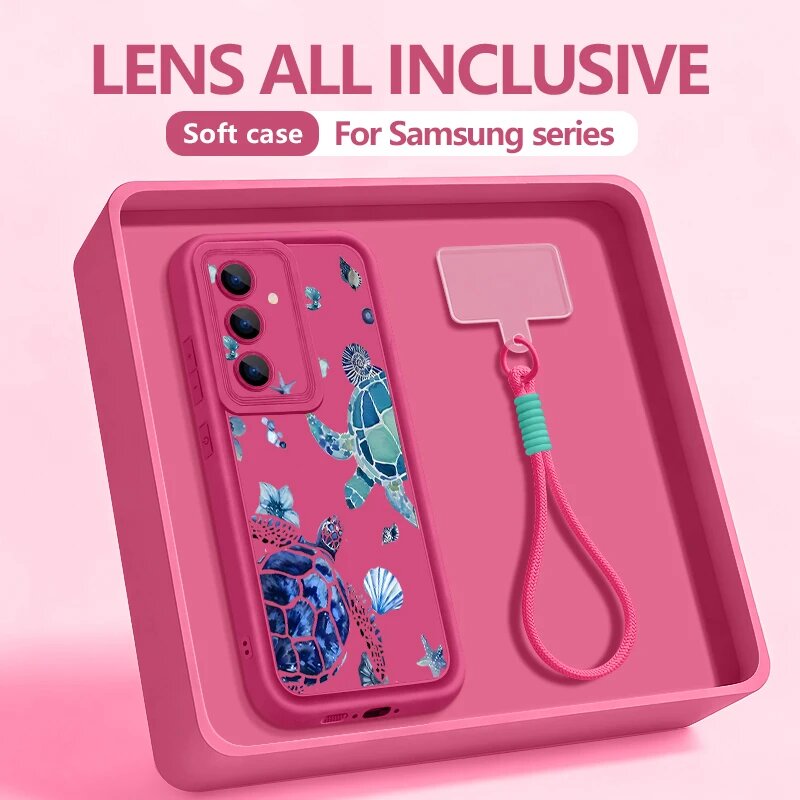 Чехол Samsung Galaxy S25, розовый, с ремешком и рисунком
