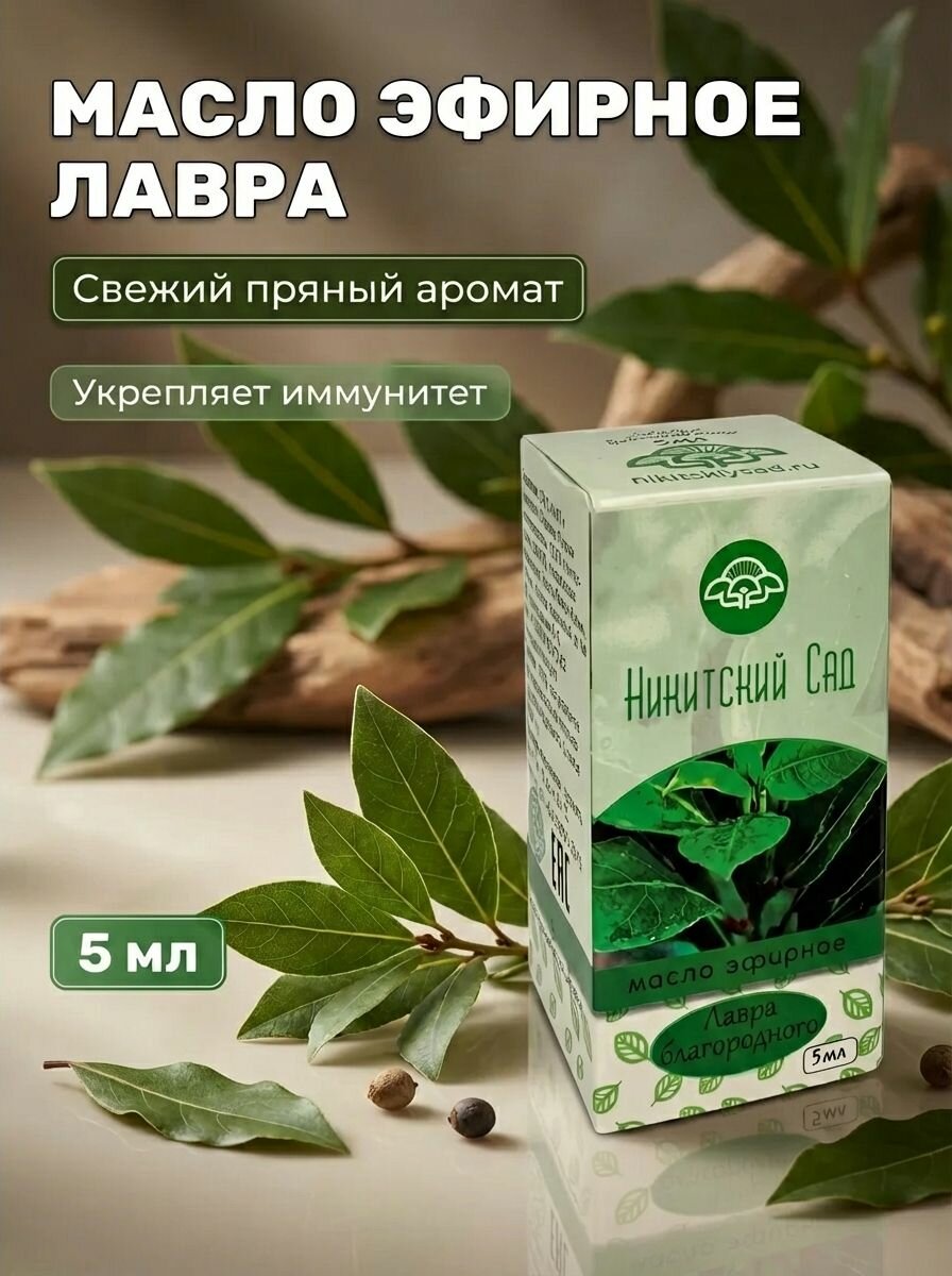 Эфирное масло Лавра благородного натуральное для ароматерапии и массажа, 5 мл