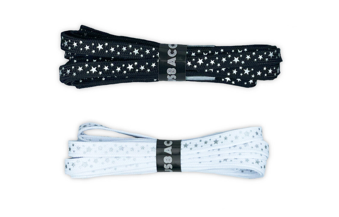 Полиэстровые шнурки унисекс US8ACC, 120CM, Silver Black Base with Stars Shoelace*1 Pack+Silver White Base with Stars Shoelace*1 Pair