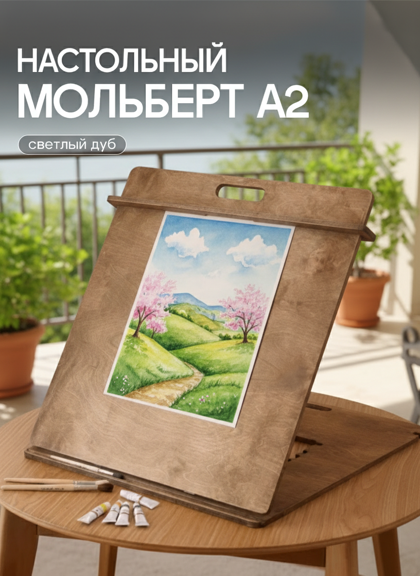 Мольберт для рисования А2 от "Растульчик", настольный с регулировкой наклона, светлый дуб