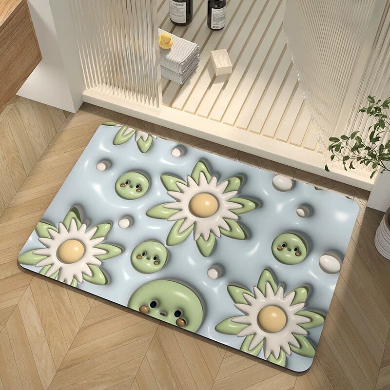 Ванная комната вход антипрокольный коврик 50x80см дизайн подсолнуха быстросохнущий впитывающий несъезжающий половой