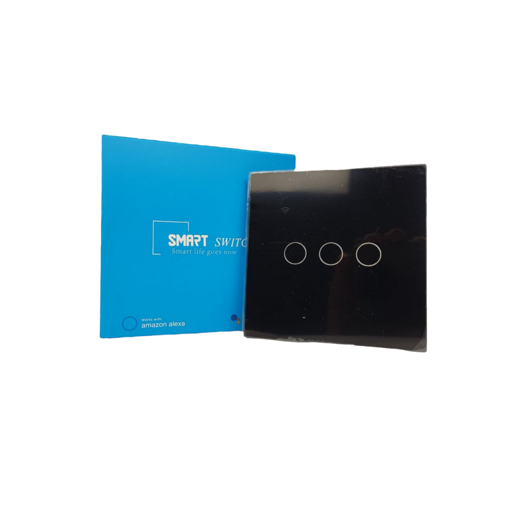 Smart Wi-Fi touch wall switch Умный сенсорный WiFi выключатель настенный (трехкнопочный, черный)