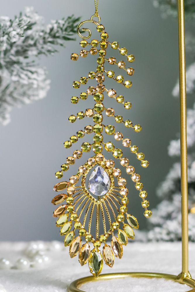 Ёлочное украшение перо птицы-феникс золотистое, металл, пластик, 21 см, Goodwill TR21147-2