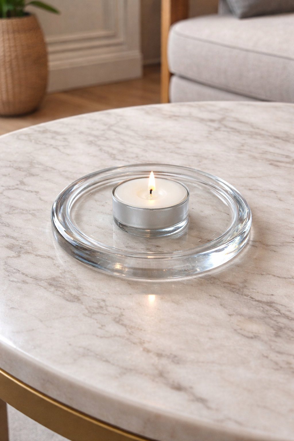 Подсвечник прозрачный круглый, декоративный подсвечник в стиле минимализм диаметр 9,5 см