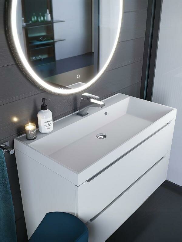 Uperwood Раковина для ванной 90 см, Uperwood Classic Quartz, кварцевая, белая матовая, жасмин 291030009