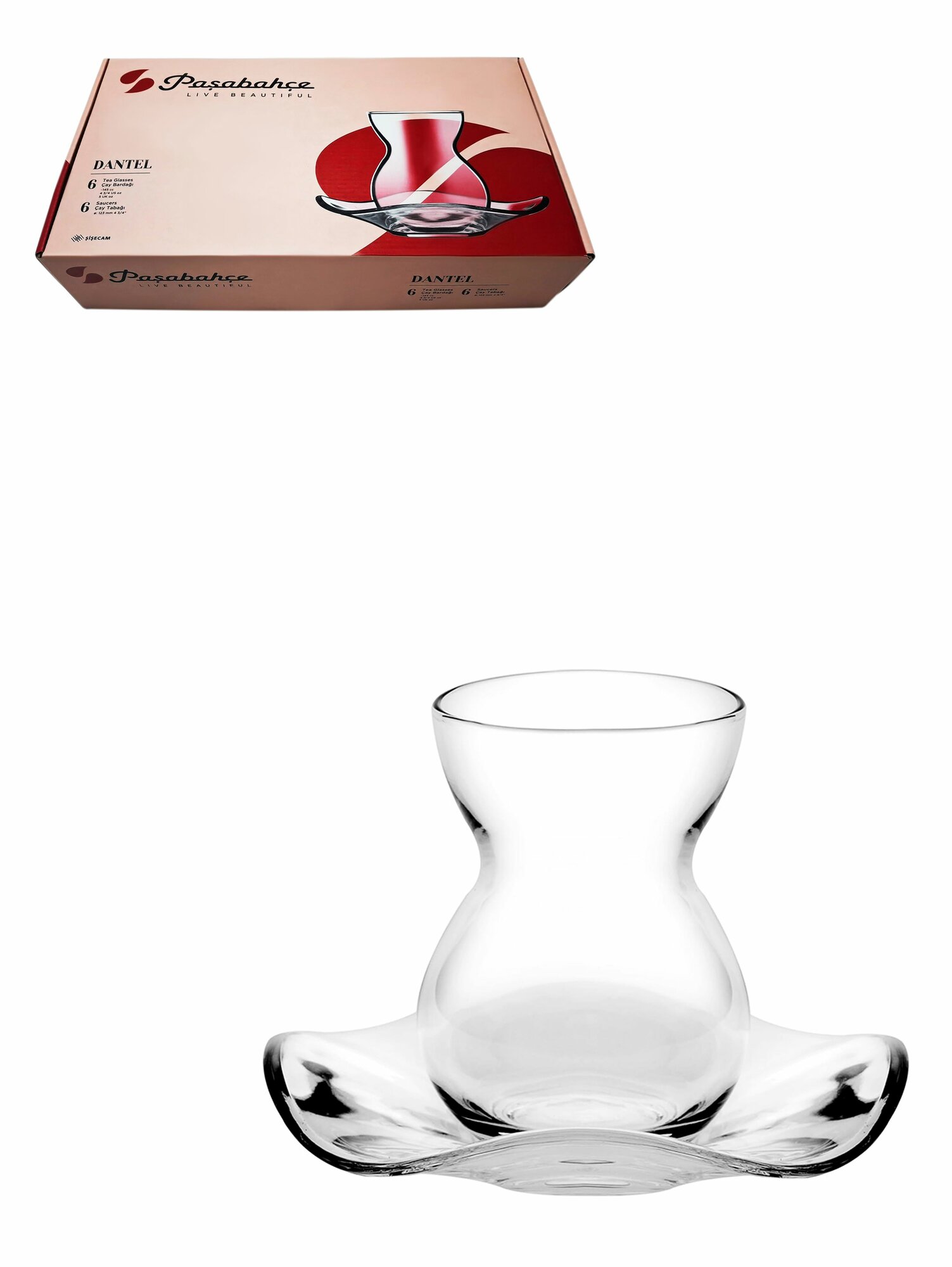 Турецкие стаканы армуду с блюдцами, "Pasabahce", Dantel (96574), 12 предметов, 145мл. Турция