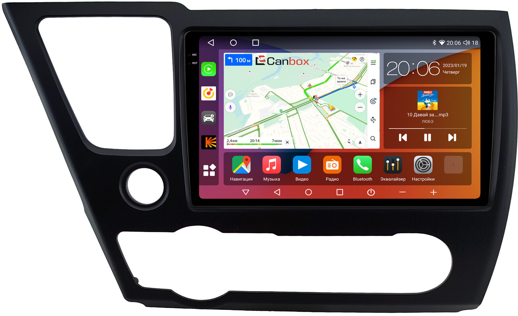 Штатная магнитола Honda Civic 9 4D 2013-2017 (матовая, левый руль, седан) Canbox EVO 2K 5814-9-0831 Android 14 (4G-SIM, 4/64, DSP, QLed, AI, 360)