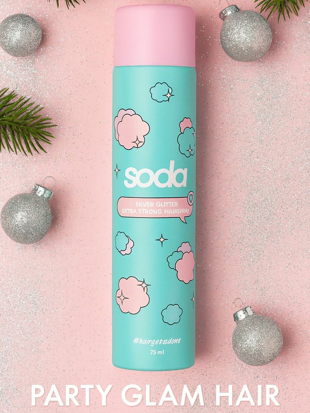 SODA Лак для волос с серебристыми блестками Silver Glitter Extra Strong Hairspray #hairgetsdone, 75 мл