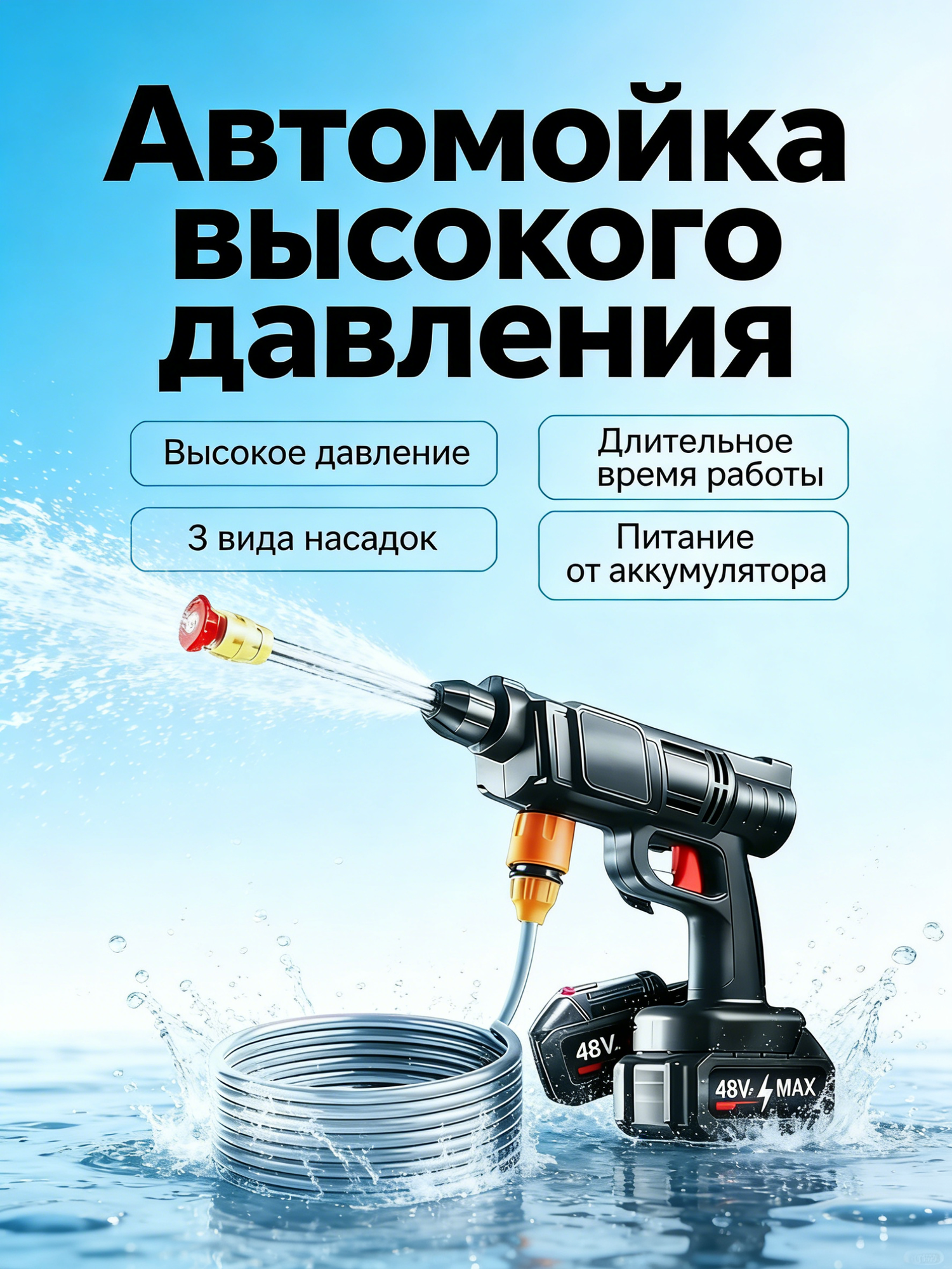 Аккумуляторная автомойка высокого давления с кейсом 2 аккумулятора. Минимойка