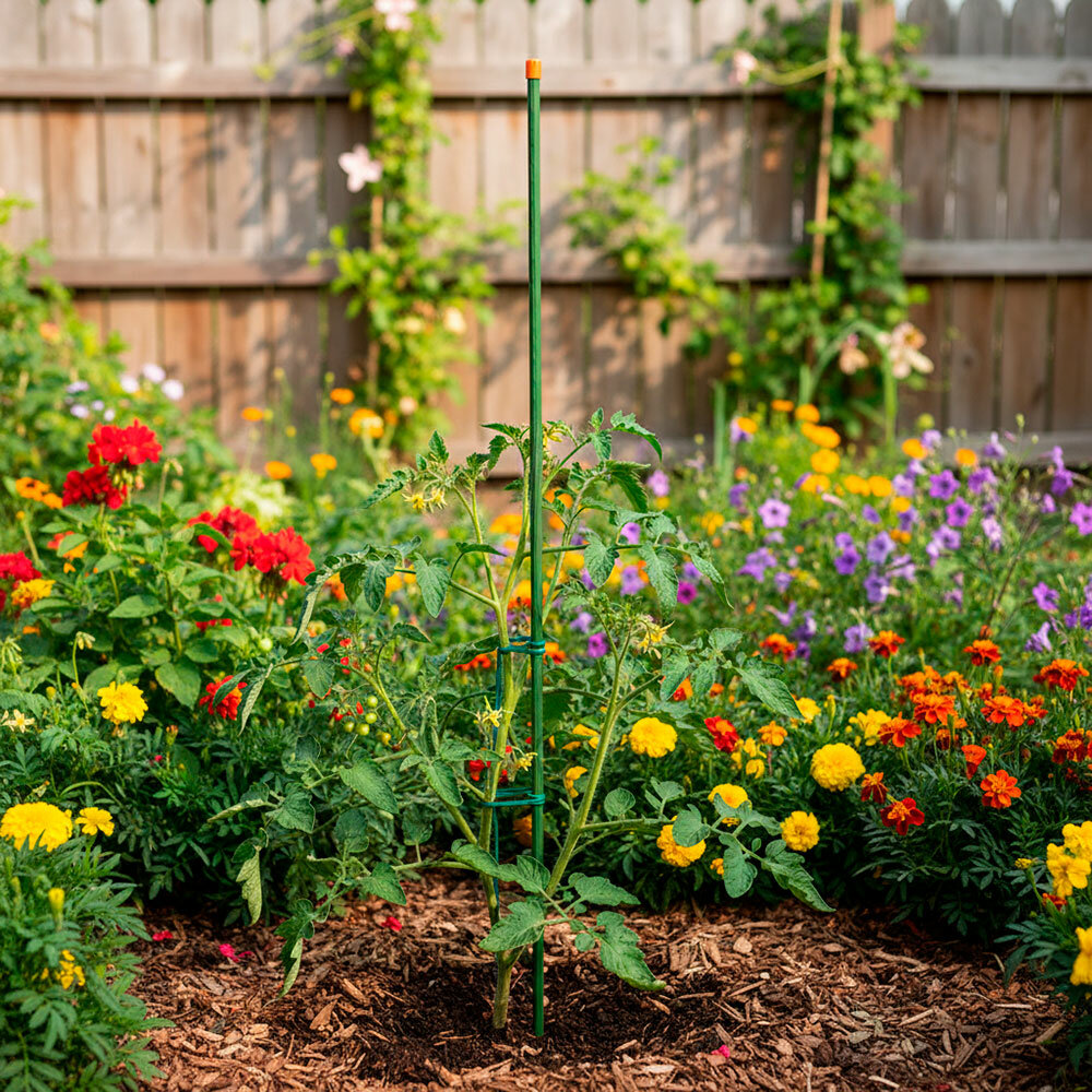 Колышек садовый 0,9 м, диаметр 8 мм, труба металлическая, зеленый, с наконечником