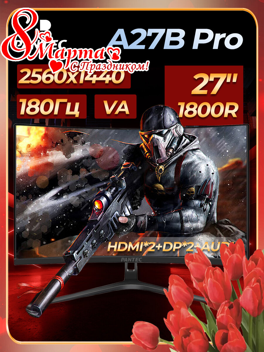 Монитор Pantec A27BPro,1800R 27", 180Гц, 2560х1440, изогнутый, черный, EU